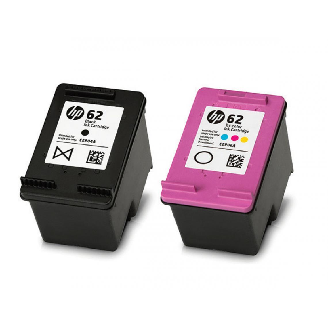 HP 62 Pack de 2 cartouches d'encre noire et trois couleurs authentiques ...